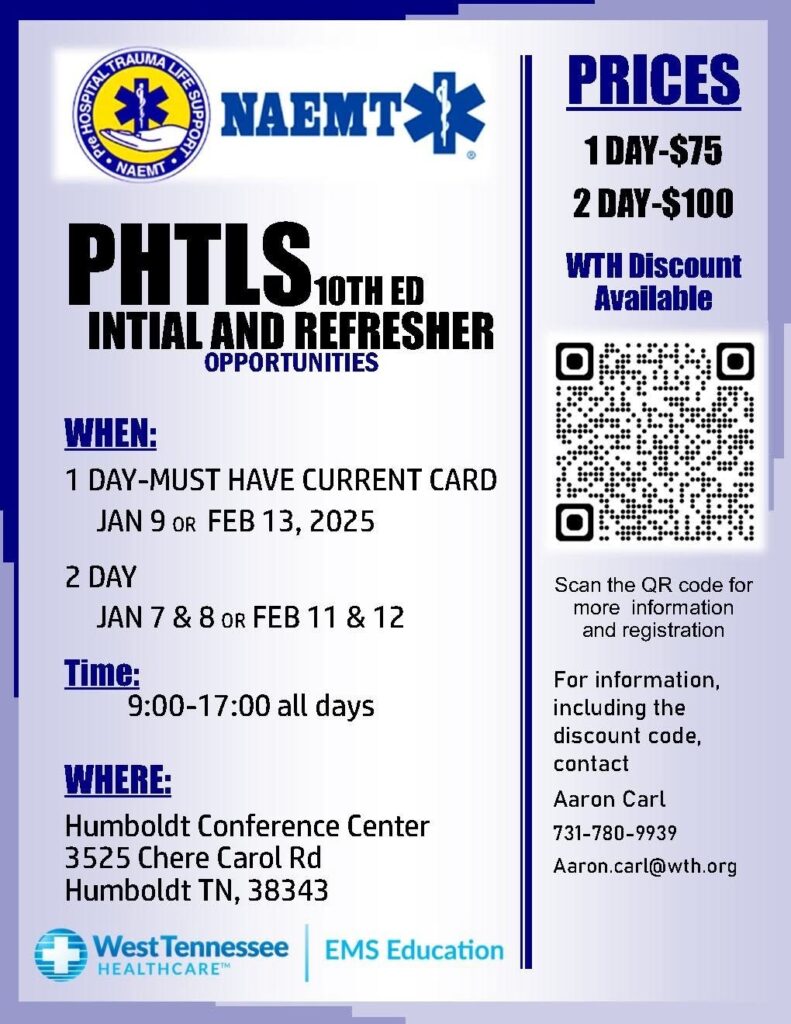 PHTLS Initial 2 Day - West TN EMS Director's Association